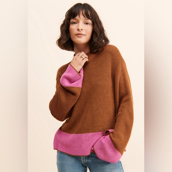 Varley | Sweaters | Varley Panama Knit Sweater Side Zip Brown Pink Size ...